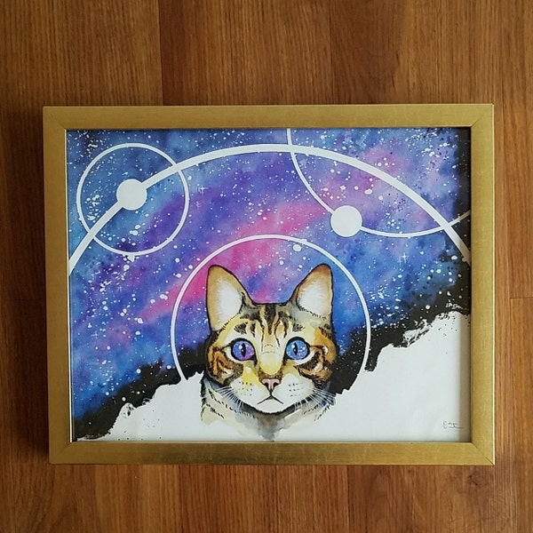 Space Cat Art, Celestial Watercolor, Kitten Art, Watercolor Galaxy ...