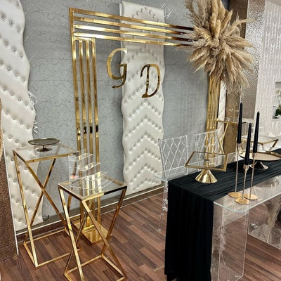 Shiny Gold Flower Metal Stand Arch Frame Wedding Background Shelf Frame ...