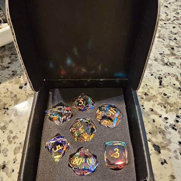 Full Dnd Dice Set | Satin Finish Dice | Rainbow Matt Glass| Dnd Gift ...