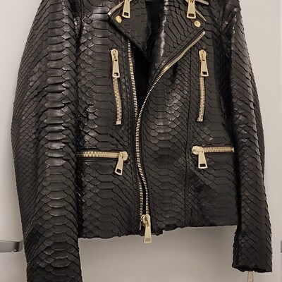 Mans KING Snakeskin Biker Jacket, Black Python Leather Jacket for Men ...