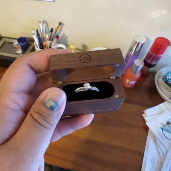 Flip Wood Ring Box - Engraved Secret Single Ring Engagement Ring Box ...