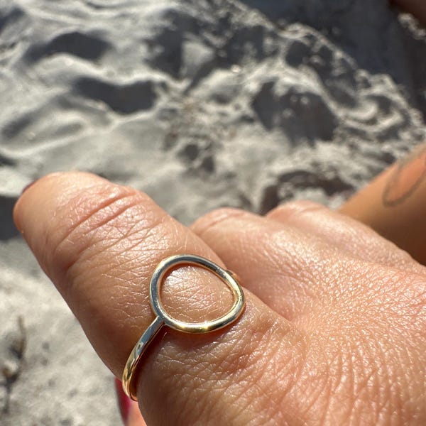 14k Solid Gold Open Circle Ring, Yellow Gold Eternity Circle Ring for Women, Dainty Minimalist ...