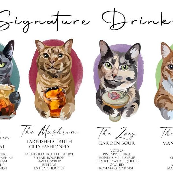 Cat Portrait Signature Drink Sign: Wedding Bar Menu (digital Version ...
