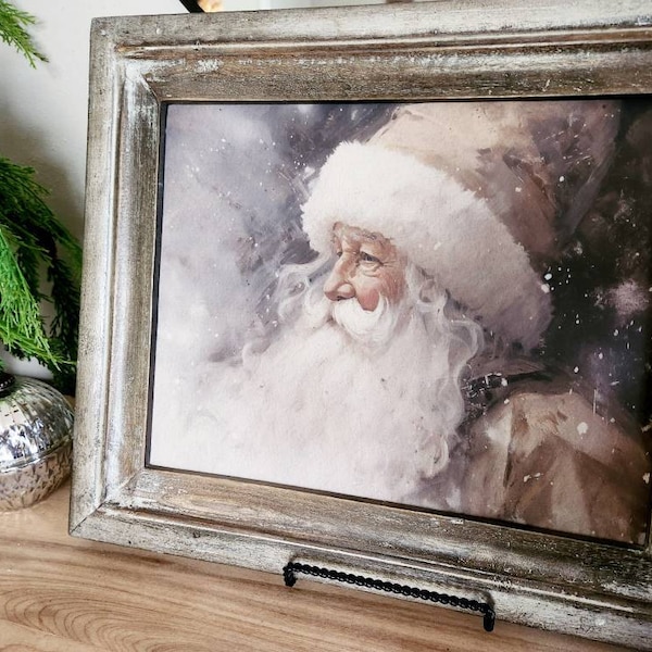 Vintage Santa Claus Painting, Christmas Printable Wall Art, Neutral ...
