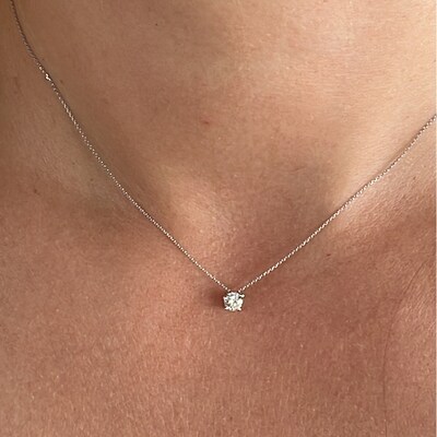 Attached Diamond on Chain, 14kt Gold Diamond Necklace, Diamond ...