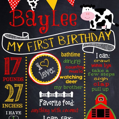Farm Birthday Sign Cow Farmhouse Country First Birthday Chalkboard ...