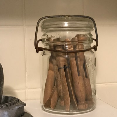 Set of 10 Vintage Round Clothes Pins, Mid-century Clothes Pins, Antique ...