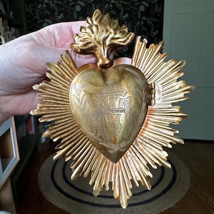 Sacred Heart, Milagro Heart, Antique Gold Heart Box, Catholic Heart ...