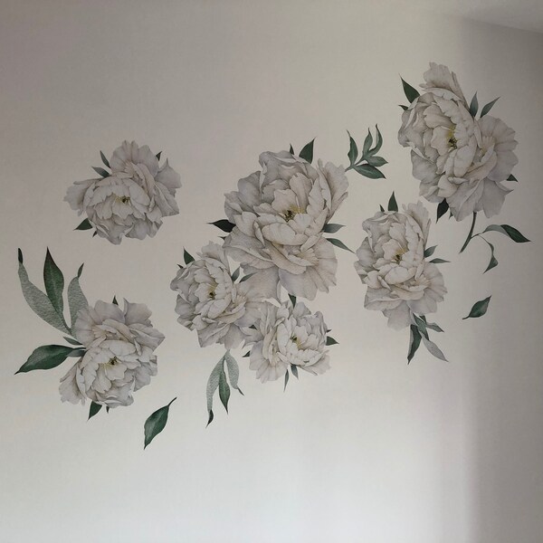 Peony Flower Wall Decals, Floral Wall Decals Nursery, Peony Wall ...