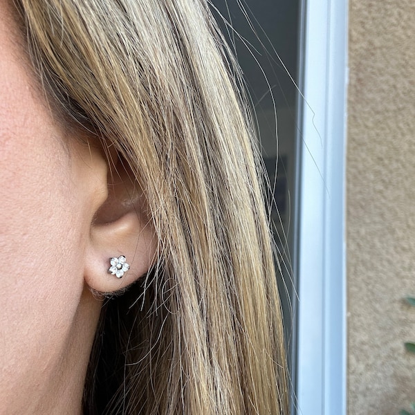Implant Grade Titanium Metal Flower Earrings With Zircon Crystals, 100% ...