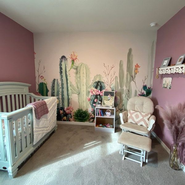 Arizona Day - Cactus Blush & Green - Wall Mural Cactus Pink and Green ...