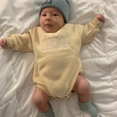 Embroidered Baby Sweater, Cotton Fleece Rompers, Personalized Infant ...
