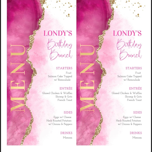Girls Menu Card Template: Ladies Birthday Dinner Table Menus Printable ...