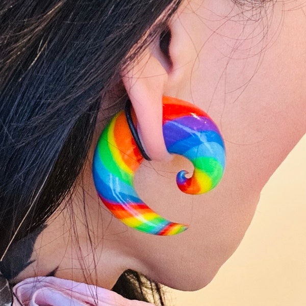 Rainbow Gauges / Spiral Ear Gauges / Gauge Earrings / Spiral Ear Plugs ...