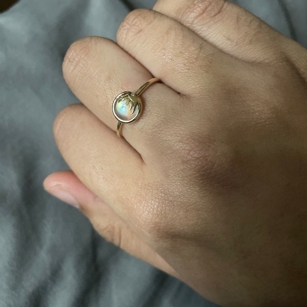 Genuine Moonstone Sun Ring, Sunset Ring 14k Solid Yellow Gold Statement ...
