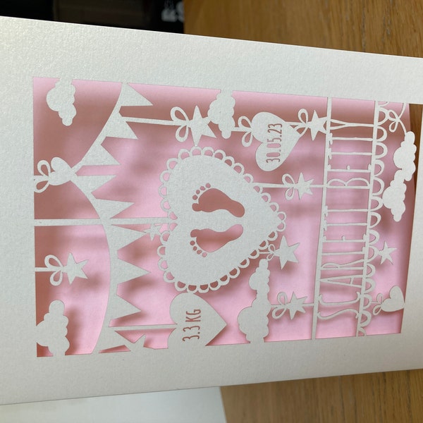 Personalised Papercut Baby Card,new Baby, Birth Announcement, Birth ...