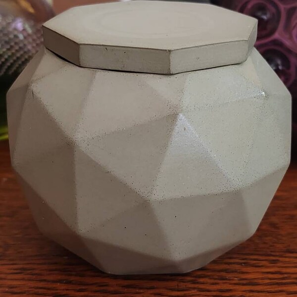 Geometric Decor Jar-lidded Concrete Spice Salt Cellar-olive Green ...