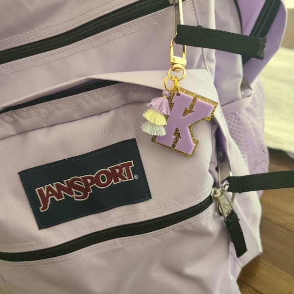 Varsity Letter Keychain With Mini Ombre Tassel | Initial Zipper Pull ...