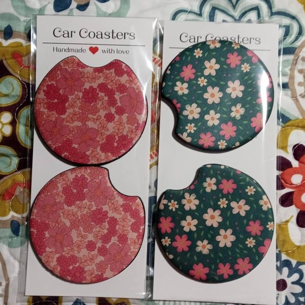 Floral Flowers Cute Car Coasters, Set of 2, Cute Aesthetic Car Coasters ...