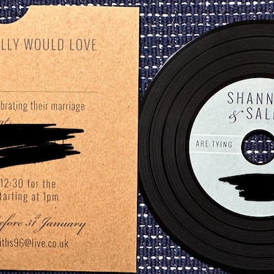 Retro Vinyl Record Design Wedding Invitations, Personalised Rainbow ...