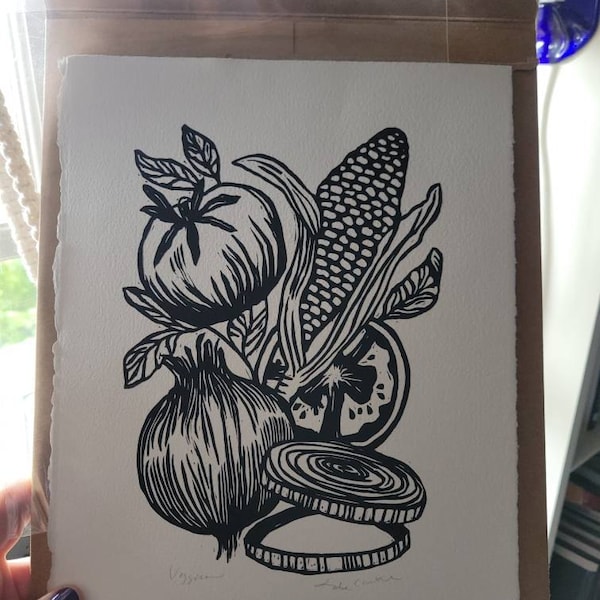 Lemon Fruit Linocut Card Block Print Greeting Card Original Cute ...