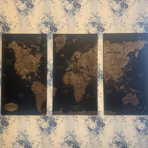 Wooden World Map Wall Art, Push Pin Travel World Map, Large ...