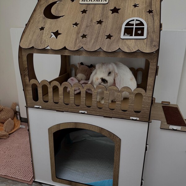 Wooden Rabbit House, Two Storey Rabbit Castle, Modern Rabbit Furniture ...