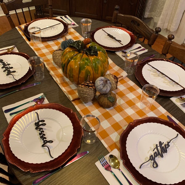 Thankful, Grateful, Blessed and Gather Words Fall Dining Table Wood ...