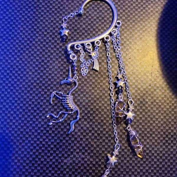 Luna Raven Ear Cuff With Purple Quartz Crystal, Bird Skull Ear Cuff ...