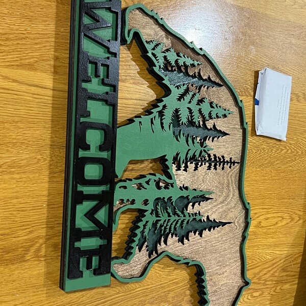 Rustic Cabin Bear Forest Welcome Sign - Handcrafted Wood Décor for Cozy ...