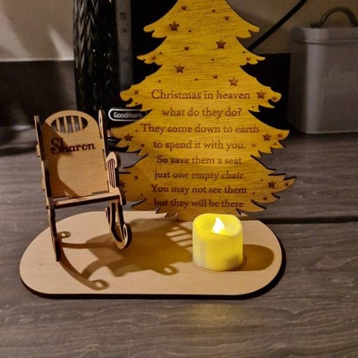 Personalised Christmas Candle Memorial Display Rocking Chair rustic ...