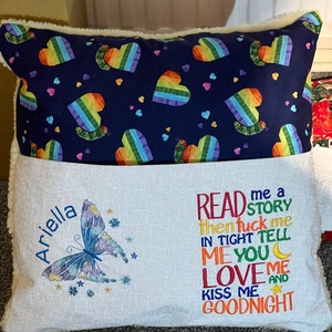 Reading Pillow Embroidery Design Read Me a Story Embroidery Design Tuck ...