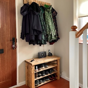 Rustic Shoe Rack Boot Rack Bench Golden Oak Solid Chunky Wood Antique ...