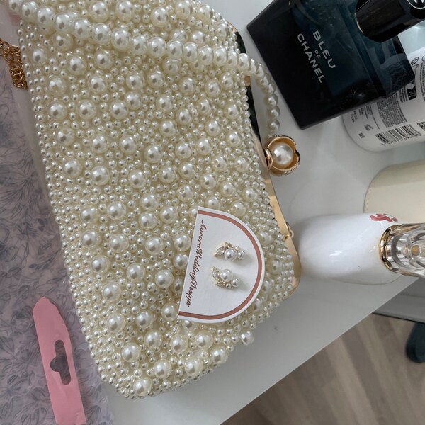 Pearl Clutch Bag, Pearl Evening Bag, Bridal Clutch With Pearls, Beaded ...
