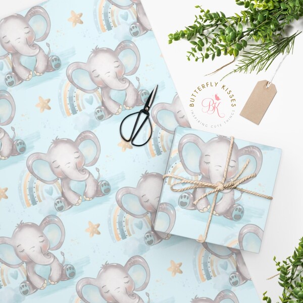 Watercolor Baby Elephant Digital Paper Pack Boy, Rainbows Digital Paper ...