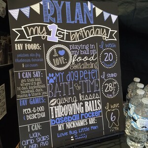 Chevron Blue First Birthday Chalkboard Poster Boy 1st Birthday Chalk ...