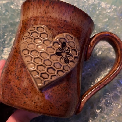 Holds 14 Oz. Handmade Bee Stoneware Pottery Coffee Mug, Coffee Cup, Tea ...