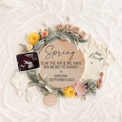 Spring Pregnancy Announcement Digital, Spring Baby Announcement, Boho ...