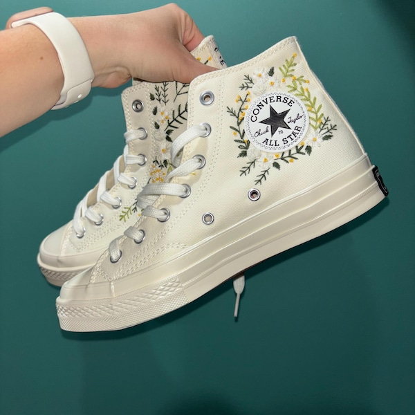 Custom Embroidered Wedding Converse, White Flowers Embroidered Sneakers ...