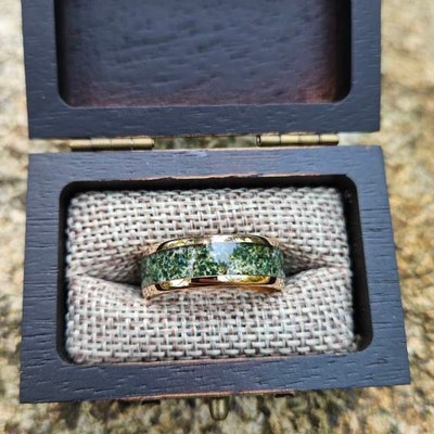 Green Moss Agate Ring, Silver Tungsten Ring, Mens Wedding Ring, Mens ...