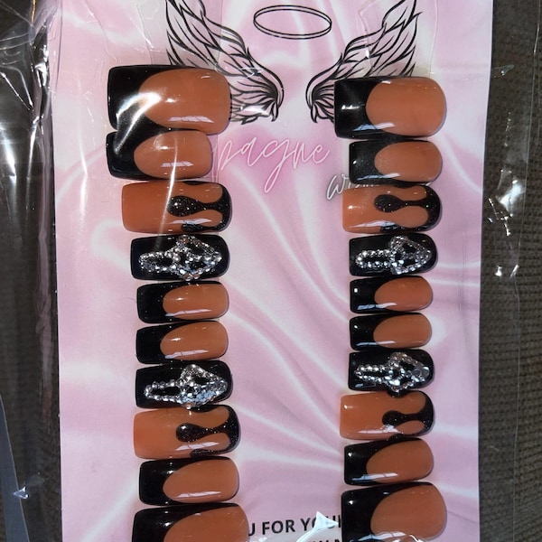 XXXL French Press on Nails | Extra Long Custom Acrylic Nails With Gems ...