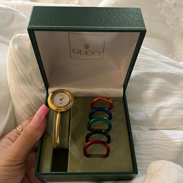 Gucci 8" Mens Gold Handsome Timepiece New Gucci Leather Brown Strap, Set @ Gucci Watch Box With ...