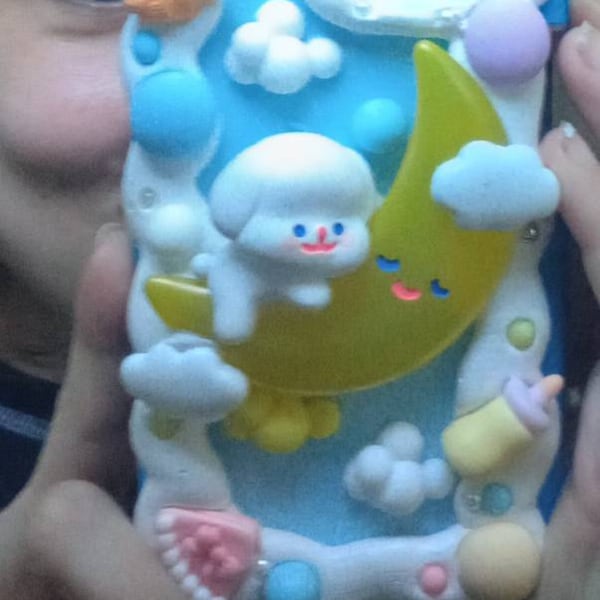Kawaii Moon Puppy Decoden Phone Case, Cute Round Border Dog, Handmade ...