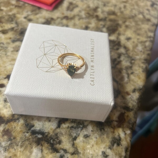 Vintage Agate Teardrop Ring by Caitlyn Minimalist • Dainty Moss Agate ...
