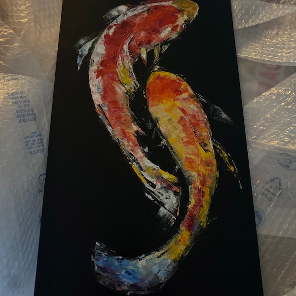 Koi Fish Painting Original Oil Koi Fish Artwork Koi Fish Wall Art Koi ...