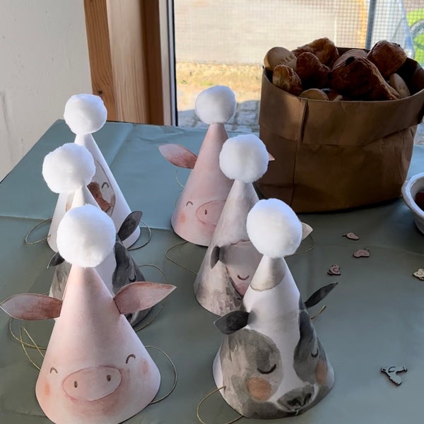 Printable Party Hats Farm Animals Birthday Party Birthday Decor ...