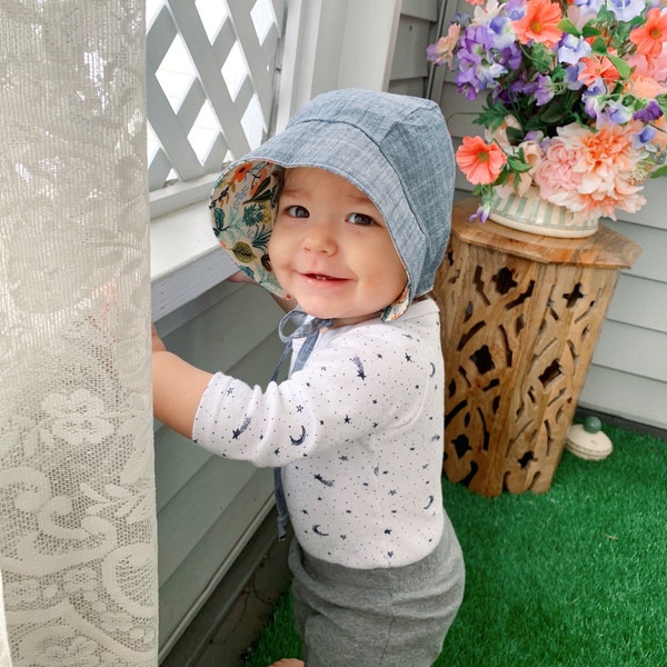 Baby Bonnet Girl Summer, Baby Sun Hat, Reversible Bonnet, Rifle Paper ...