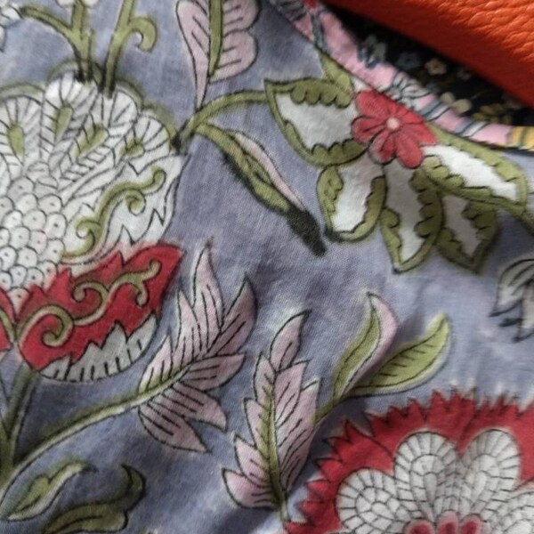 Yellow House Pink Rose Block Print Caftan, Organic Cotton Handmade ...