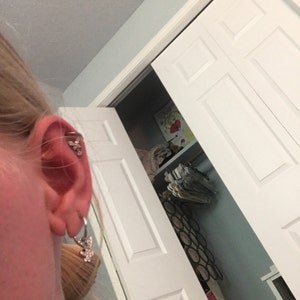 Butterfly With Tear Drop Dangle Piercing, Cartilage Earring, CZ Stud ...