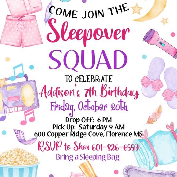 Editable Slumber Party Birthday Invitation Sleepover Spa Night Birthday ...